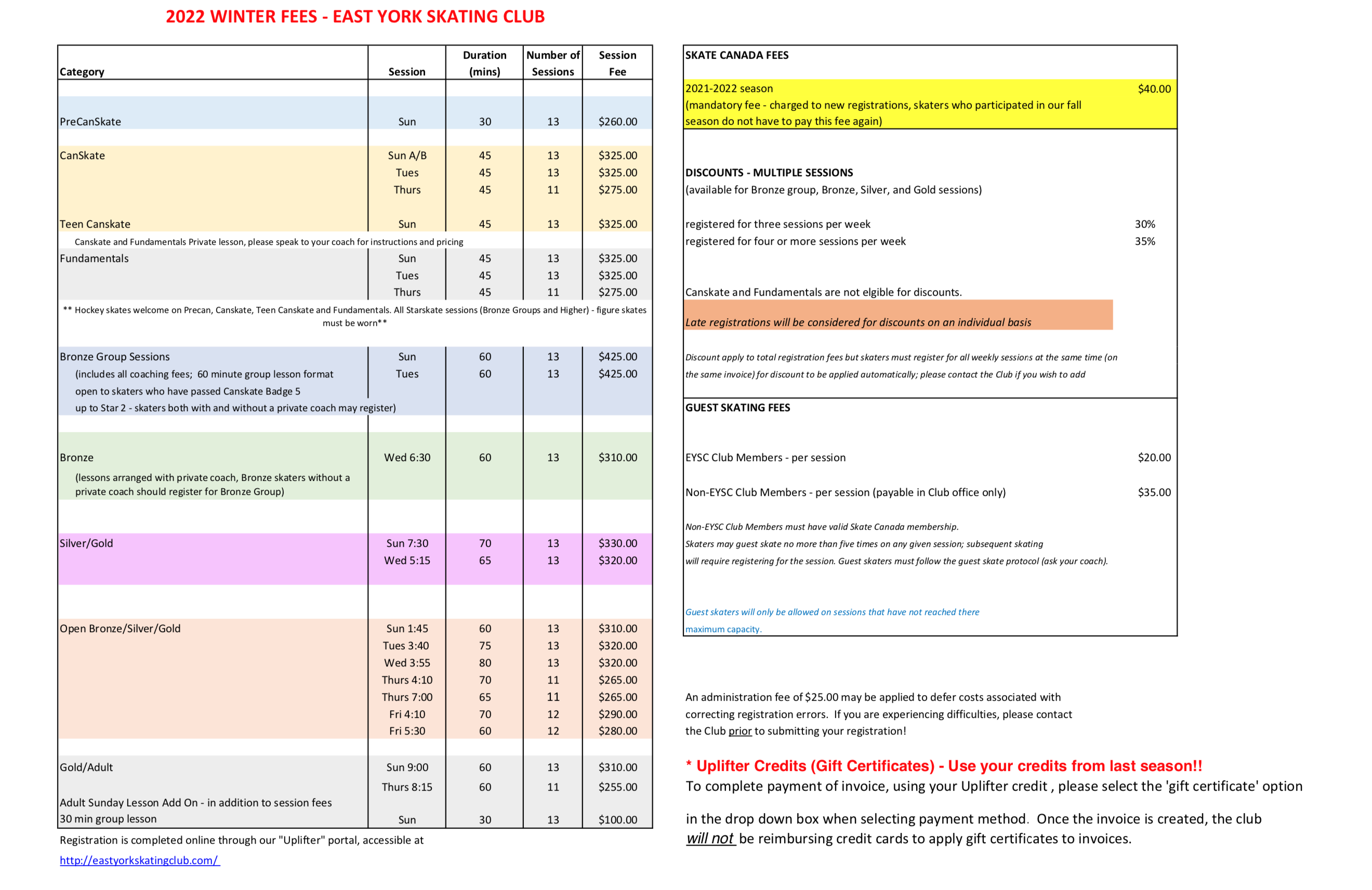 Winter 2022 Pricing :: Program Registrations - EYSC